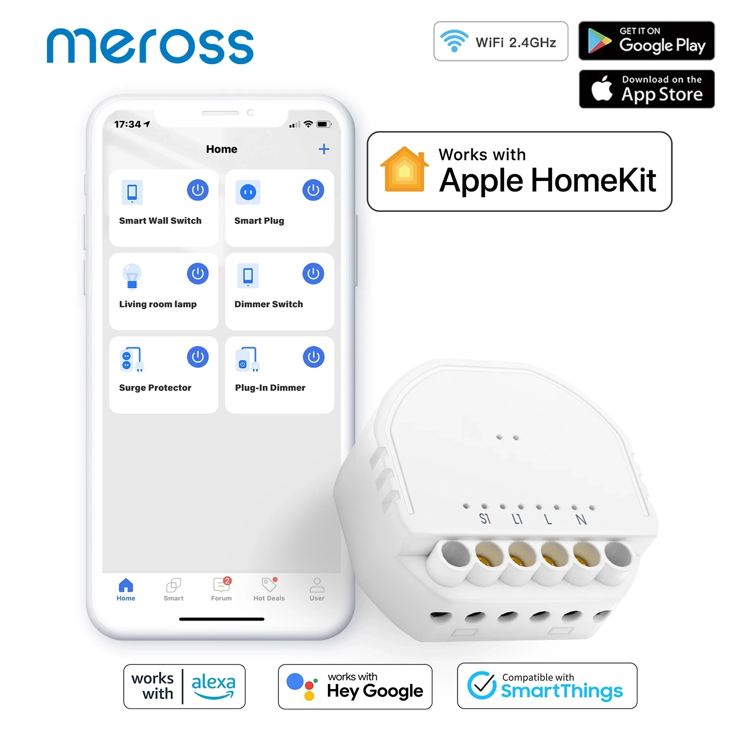 Meross HomeKit WiFi Smart Switch Modul 1 Gang 1 Way DIY Licht Schalter Für Apple HomeKit Siri ...