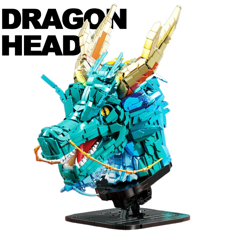 Creative Dragon Head Model Building Blocks MOC Chinese Dragon Zodiac ...