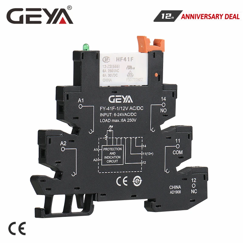 Geya Slim Relay Module Base With Hongfa Relay 12vdc/ac Or 24vdc/ac Or ...