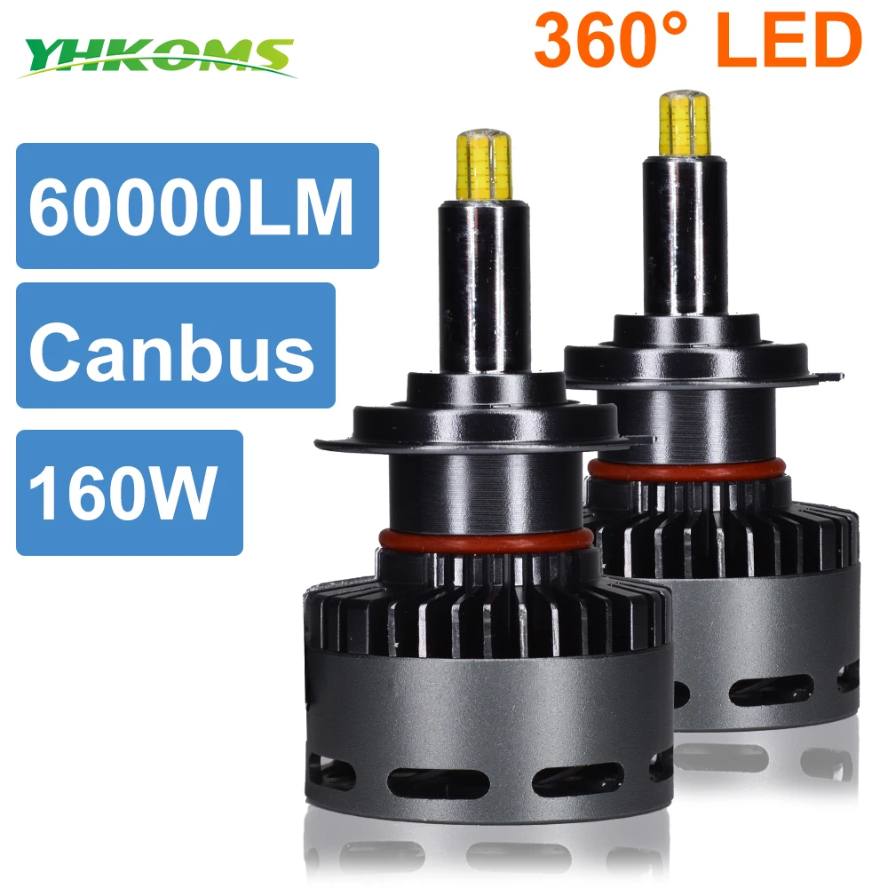 YHKOMS H7 LED Canbus 360 H11 H1 H4 60000LM Car Headlight Bulbs HB3 HB4 9012 9005 9006 Auto Fog ...