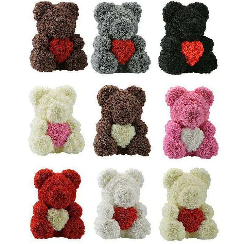 DIY-25-cm-Teddy-Rose-Bear-With-Box-Artificial-PE-Flower-Bear-Rose ...