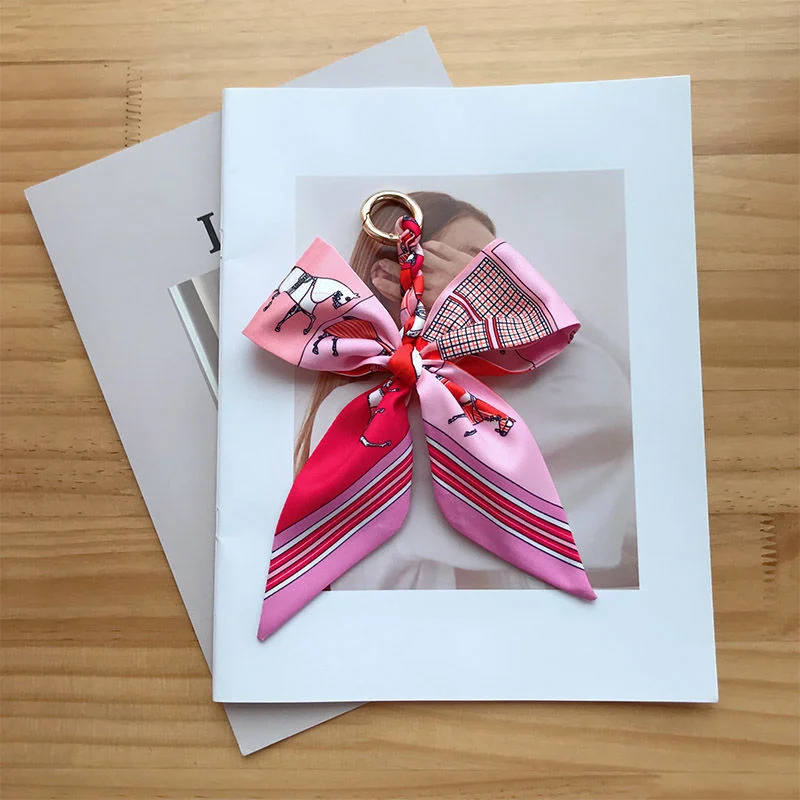 Hand woven Silk Scarf Keychains Pendant Colorful Bow Bag Decorative ...