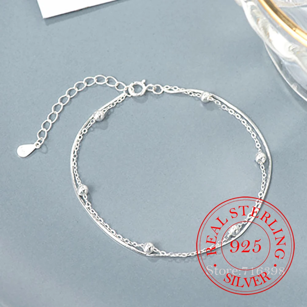 Real Money Korean 925 Sterling Silver 2-layer Smooth Beads Ball Chain ...
