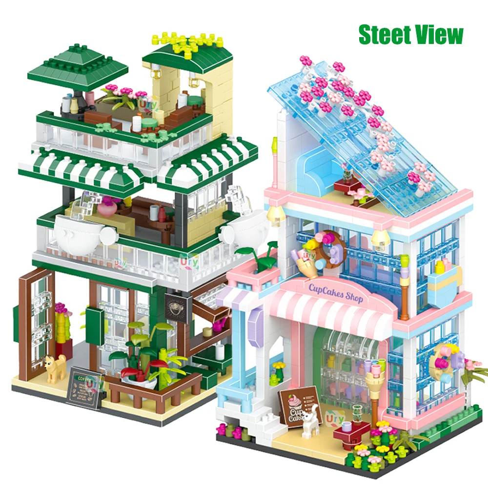 City Street View Creative House Flower Store Bar Coffee Cake Shop ...