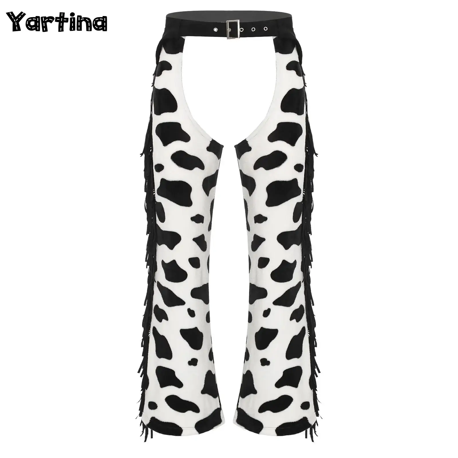 Mens Cow Spot Western Cowboy Chaps Cosplay Costume Pattern Flannel Long ...