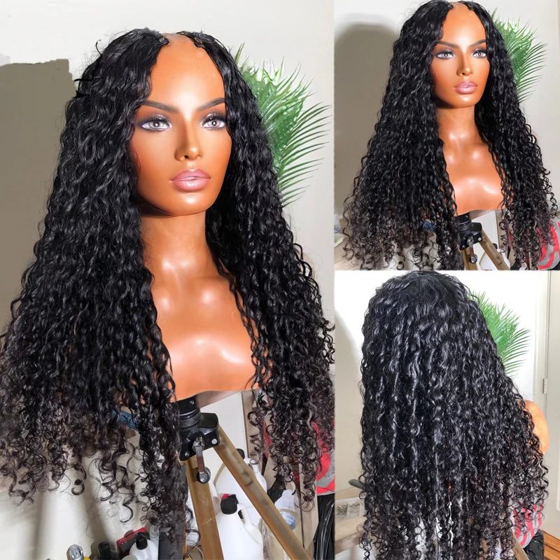 Soft-Natural-Black-Long-24-inch-Kinky-Curly-U-Part-Wig-European-Remy ...