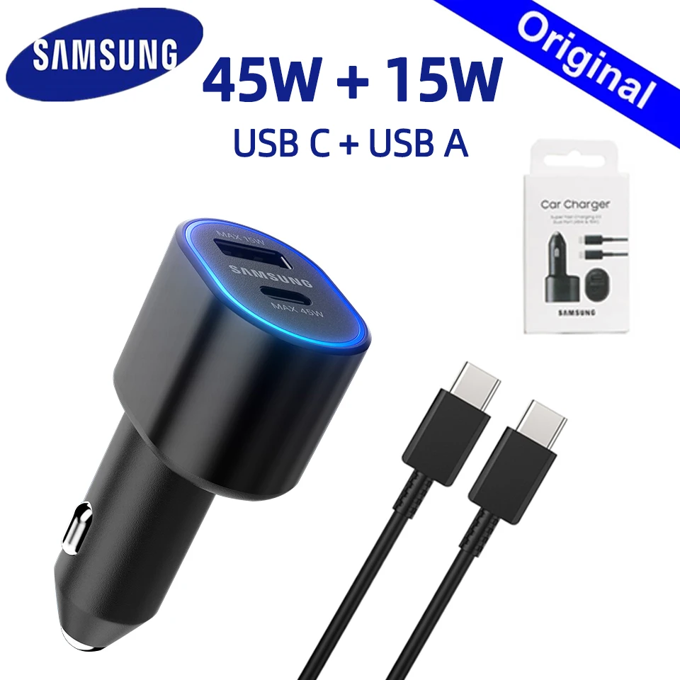 Samsung Dual Usb Car Charger 60w 45w 15w Type C Auto Chargeur Cargador ...