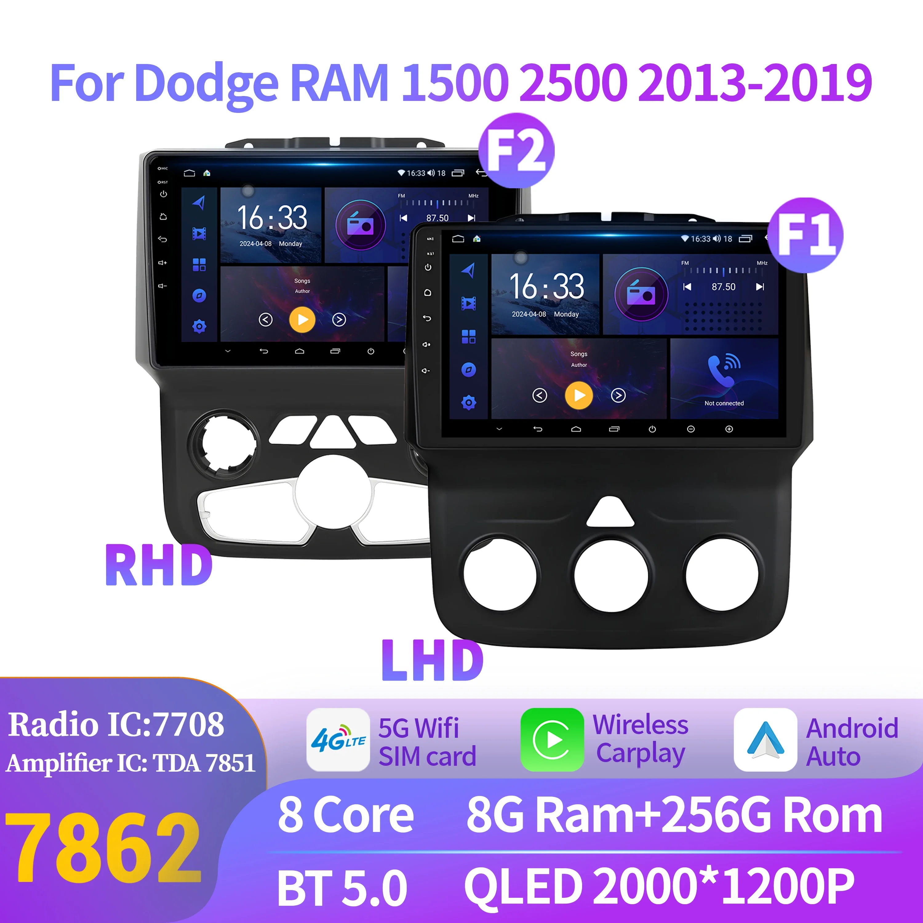For Dodge RAM 1500 2500 2013-2019 Android 14 Car Radio Multimedia ...
