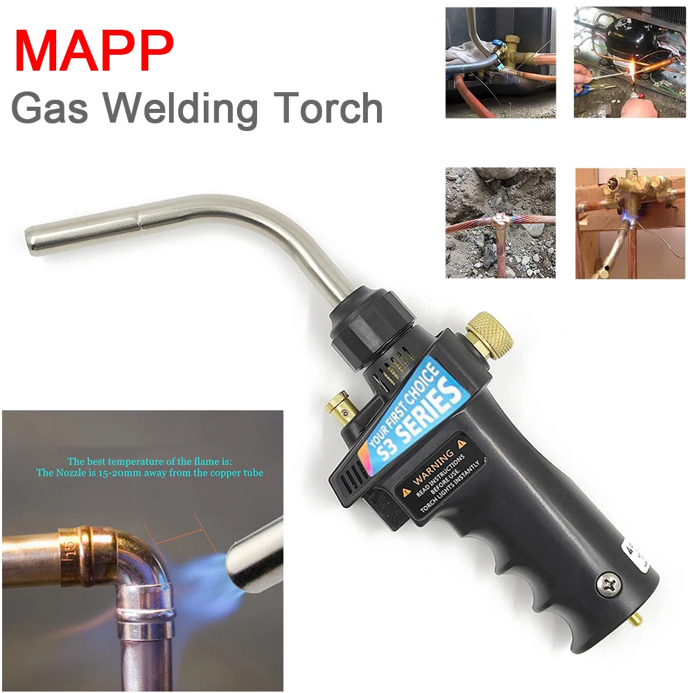 MAPP Gas Welding Torch Ignition Flame Brazing Gun Burner Blowtorch ...