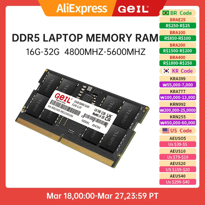 GeIL DDR5 Laptop Memory Ram 4800MHZ 5200MHZ 5600MHZ RAM 8GB 16GB 24GB ...