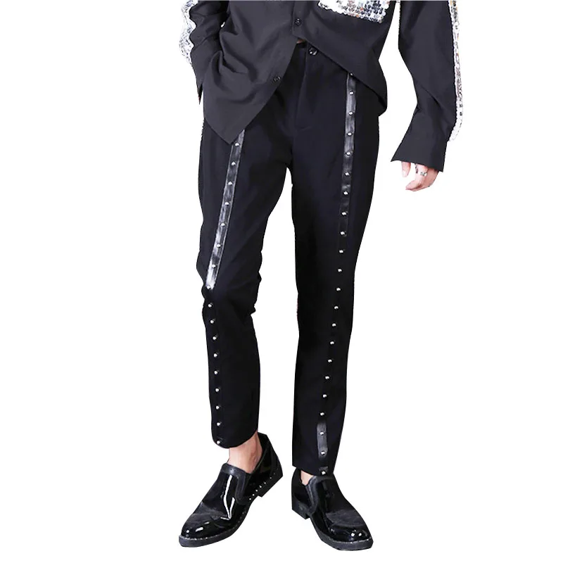 Men Streetwear Hip Hop Punk Gothic Casual Suit Pants Male Fashion Rivet ...