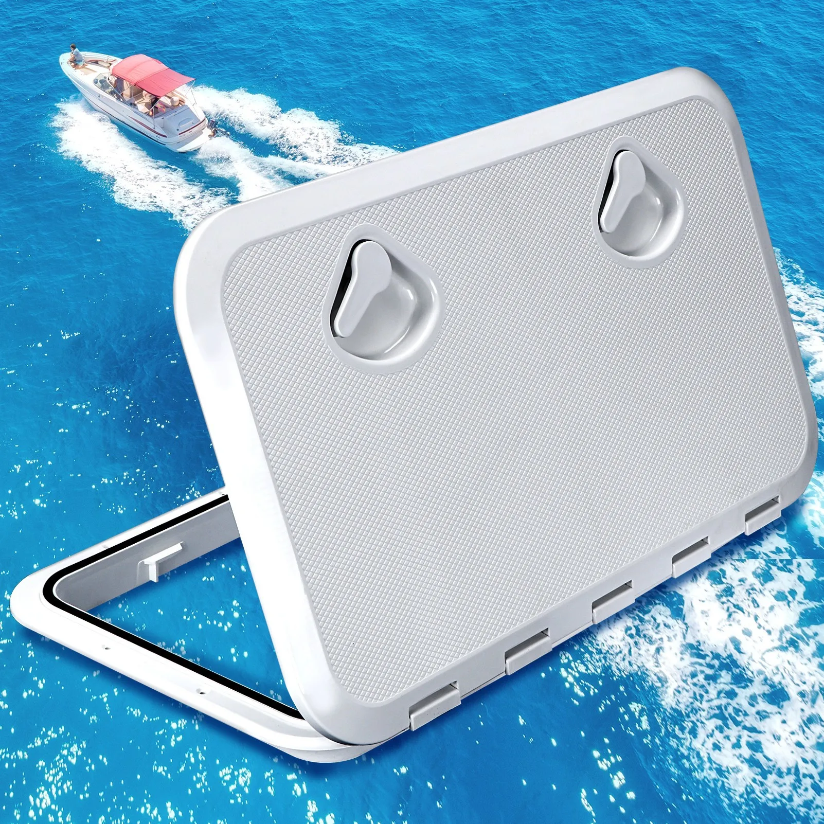 White Square Marine Deck Hatch, Non-Slip Inspection Cover Plate for ...