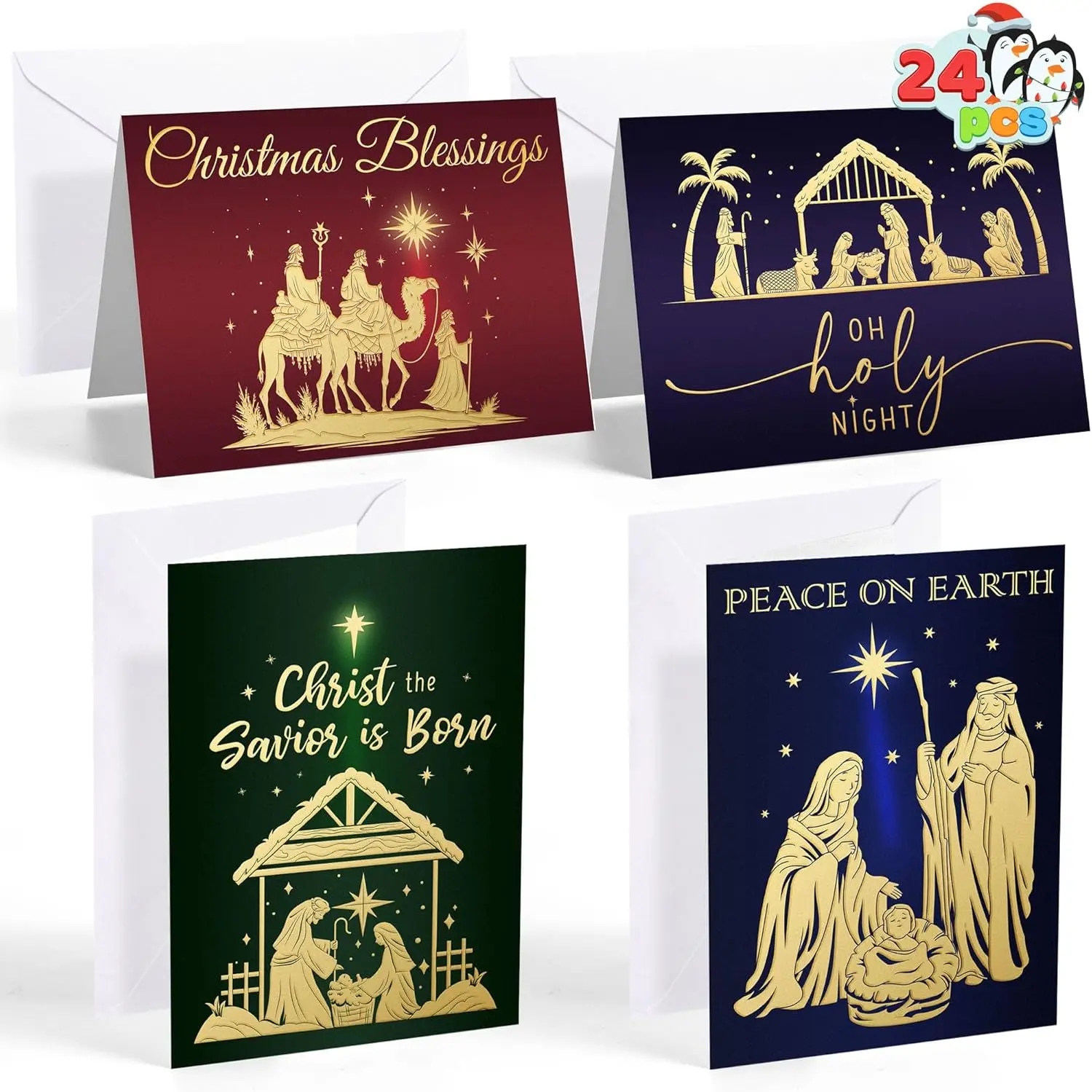 JOYFY 24 PCS Religious Christmas Greeting Cards with Envelopes 4 ...