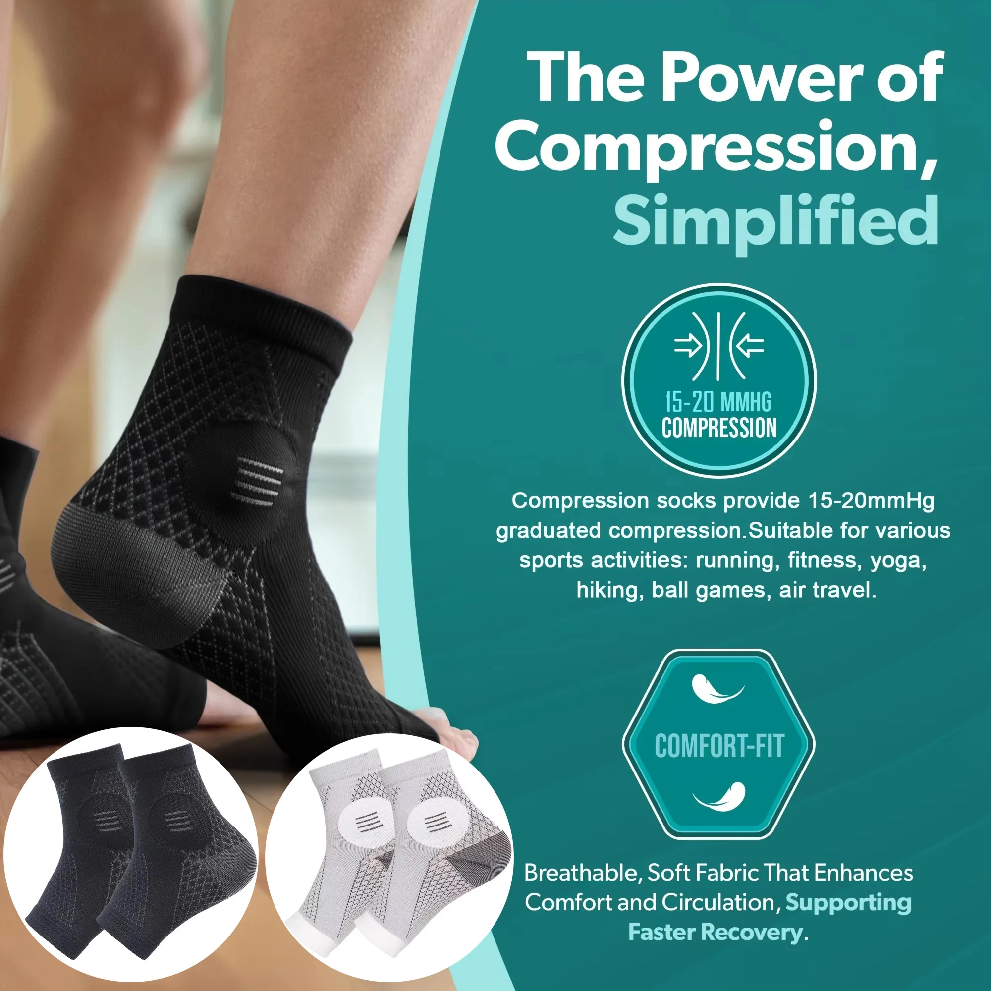 Compression Socks for Plantar Fasciitis 1 Pair Achilles Tendonitis ...