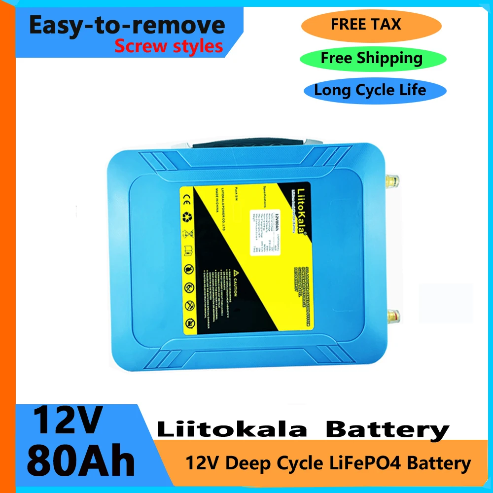 LiitoKala 12V 80AH Lifepo4 배터리 팩 lifepo LFP BMS LED 5v USB 모터 보트 태양 빛 ...