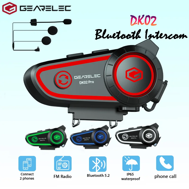 GEARELEC DK02 Pro Motorcycle Helmet Bluetooth 5.2 Intercom Headset 2 ...