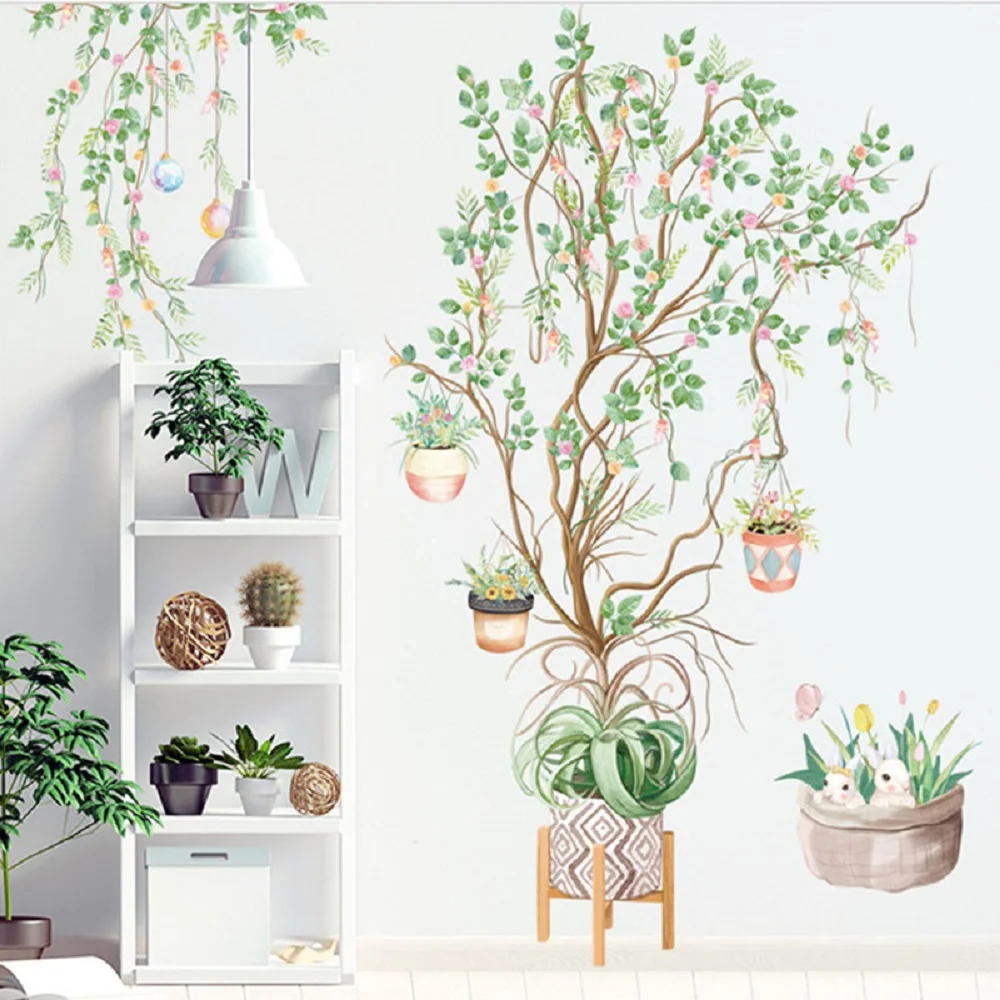 Big Tree Birch Wall Stickers Green Leaves Wall Decals Living Room ...