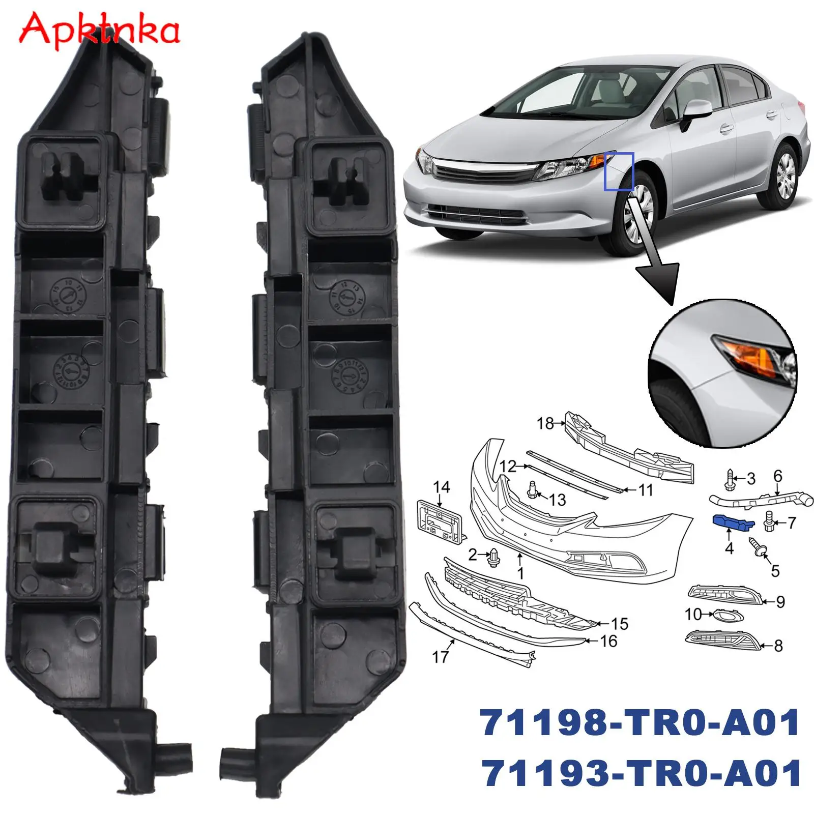 Pair Left Right Front Bumper Bracket Beam Mount Support Grille Guide ...