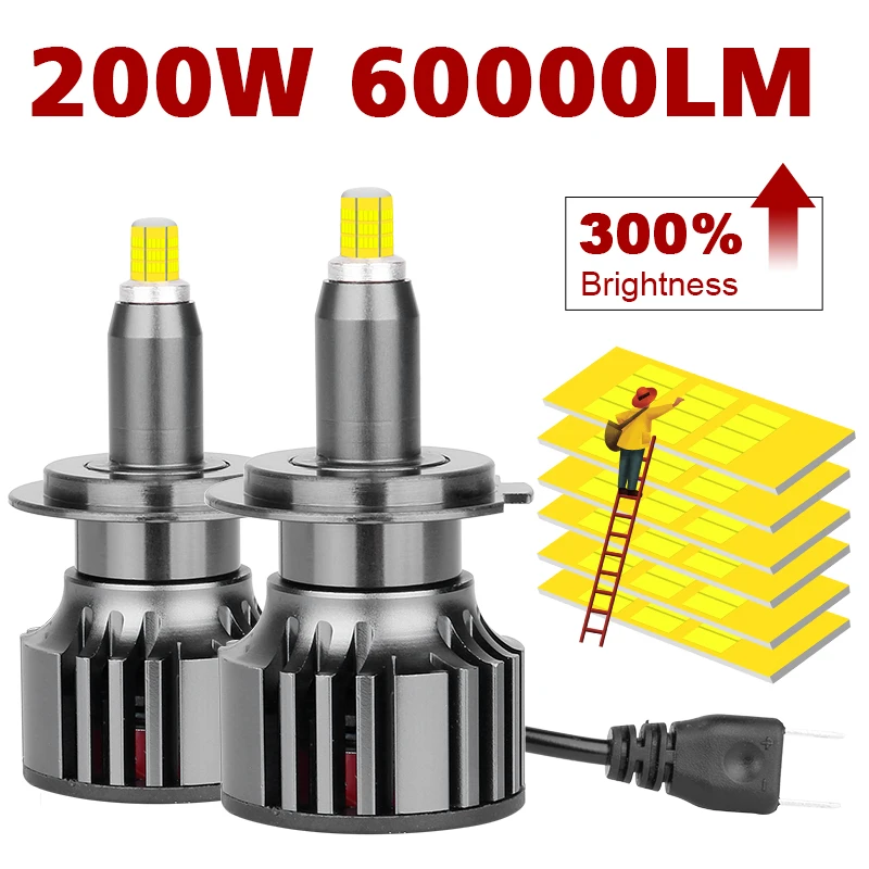 H7 LED 360 degree H1 H11 Car Headlight Bulb HB3 HB4 9012 HIR2 Bi LED Projector H8 9005 9006 200W ...