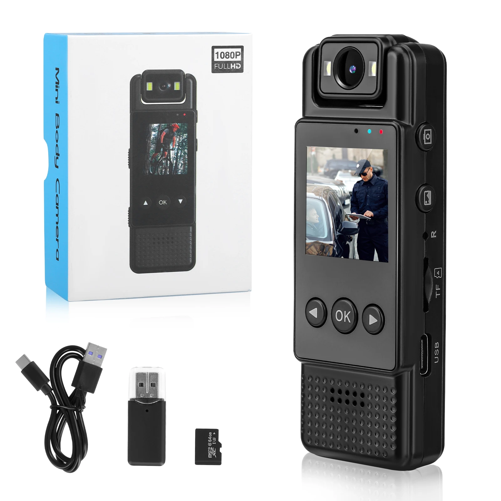 64G Body Camera With Video And Audio Recording 1080P HD Police Body ...