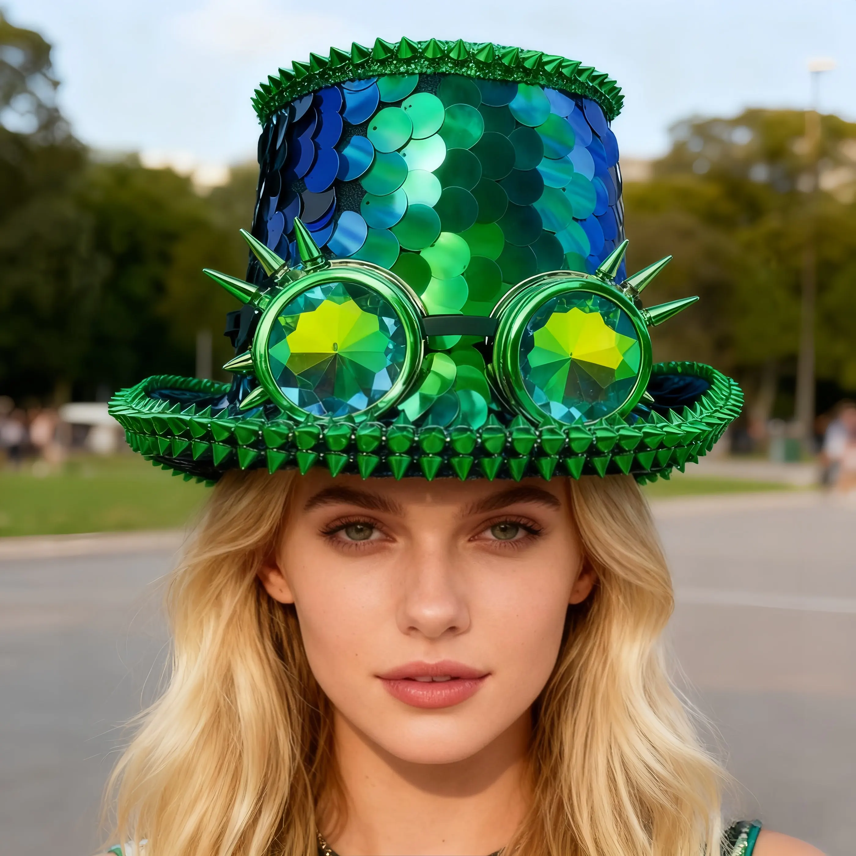 HongLuan Green Leopard Steampunk Top Hats for Man , Sequin Festival Top ...