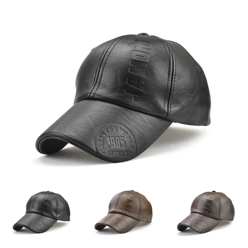 Men-Leather-Snapback-Caps-Black-Brown-Trucker-Hat-Visors-Winter-Autumn ...