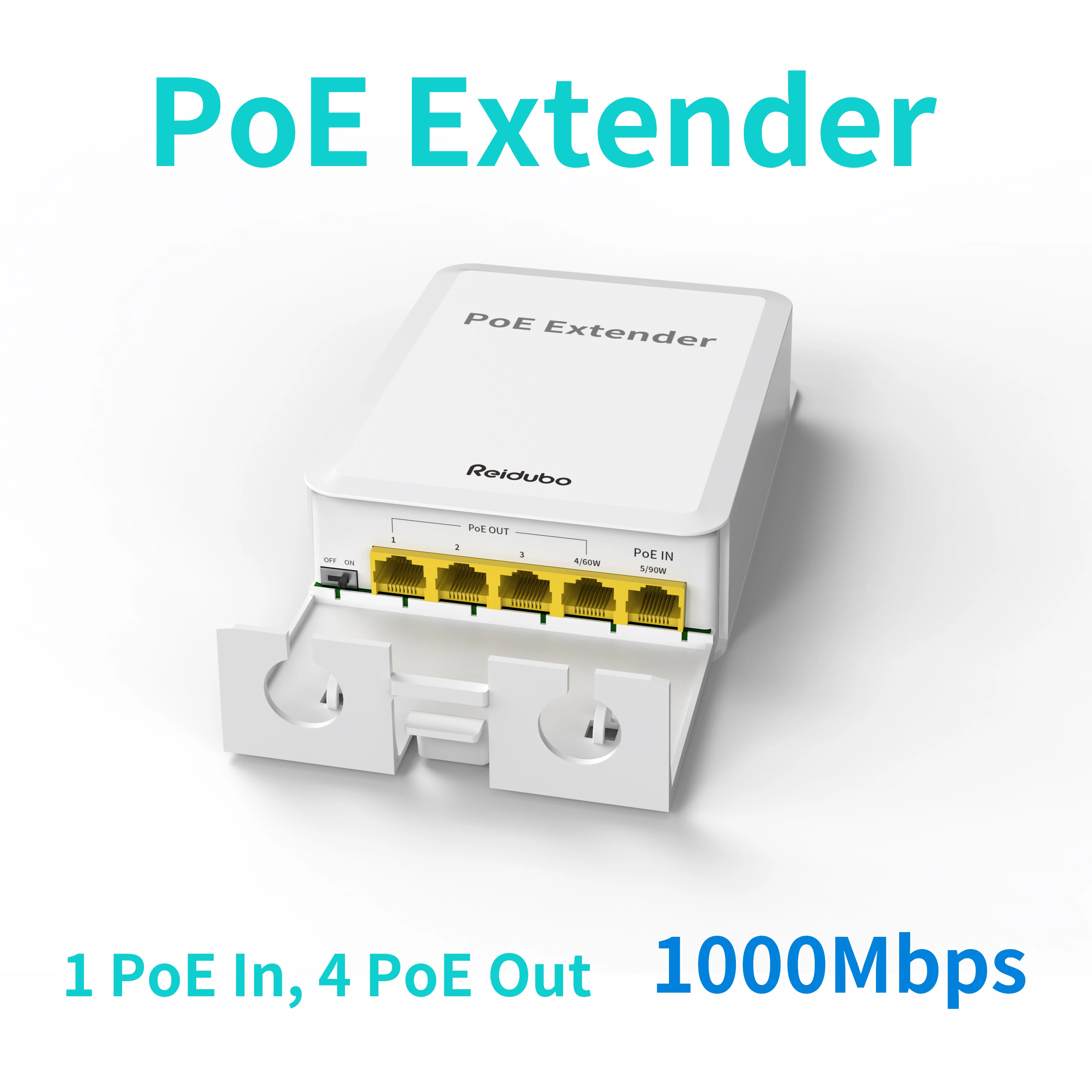 5 Ports Outdoor PoE++ Gigabit Extender, 1 in 4 Out PoE Repeater with ...