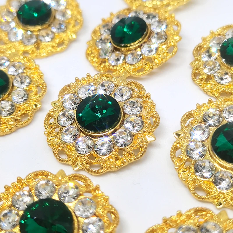 27MM-Large-Gold-Metal-Luxury-Buttons-Of-Clothing-Vintage-Green-Diamond ...
