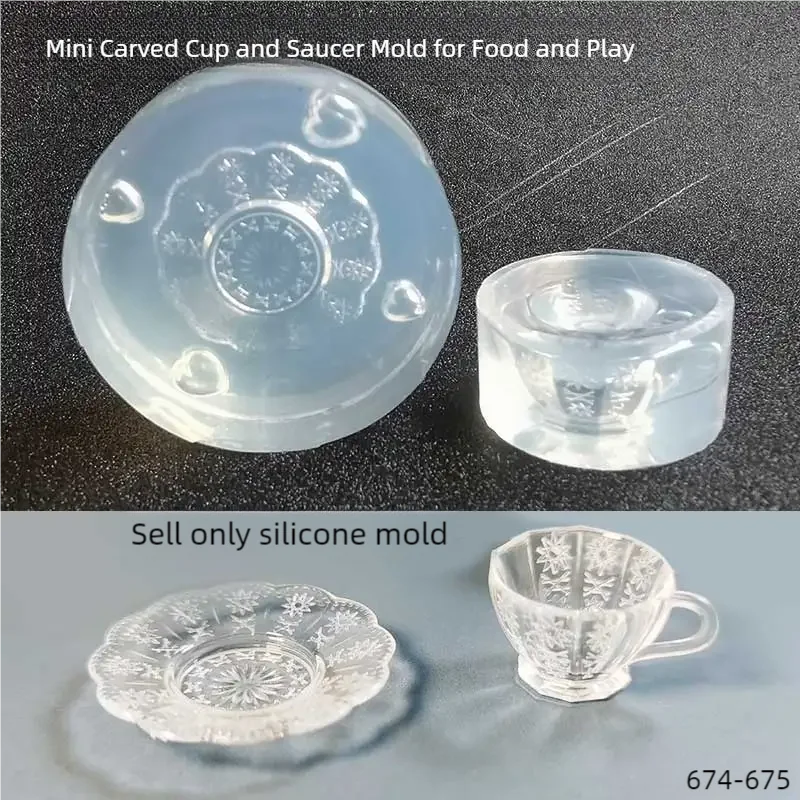 DIY Handcraft Mini Carved cups plates Resin Mold Food Play Miniature ...