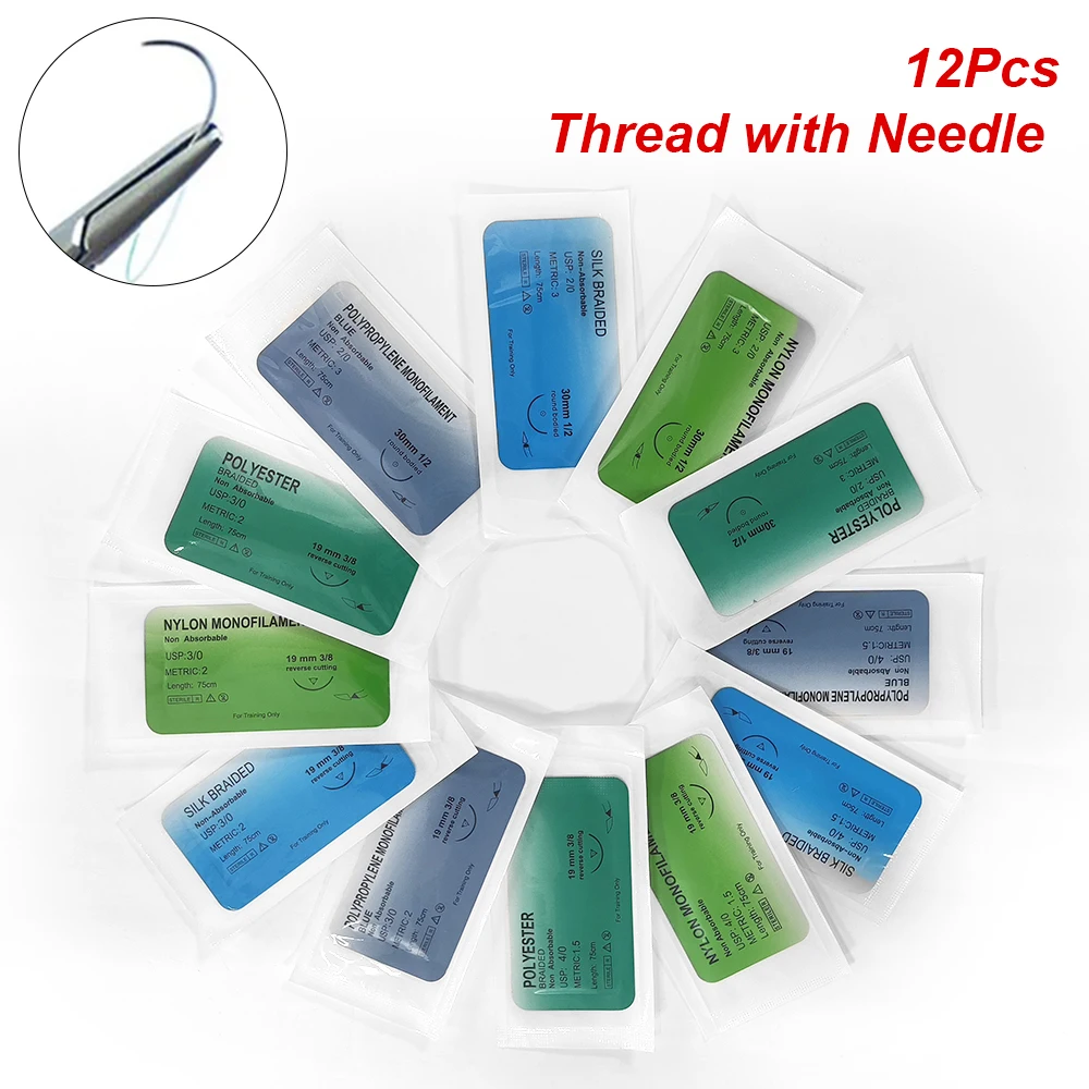 12Pcs-75cm-2-0-3-0-4-0-Medical-Surgical-Suture-Nylon-Silk-Polypropylene ...