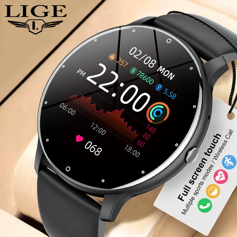 LIGE Smart Watch Men Women Full Touch Screen Sport Fitness Watch Man ...