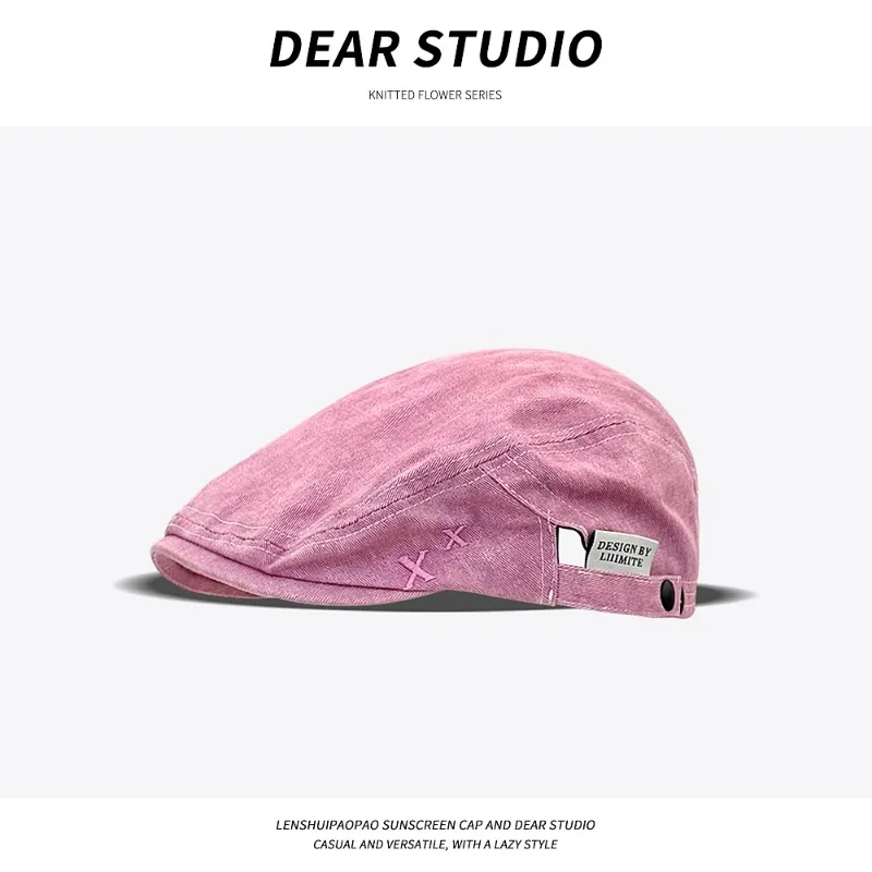 Japanese Cute Pink Embroidered Berets for Women Spring and Summer ...