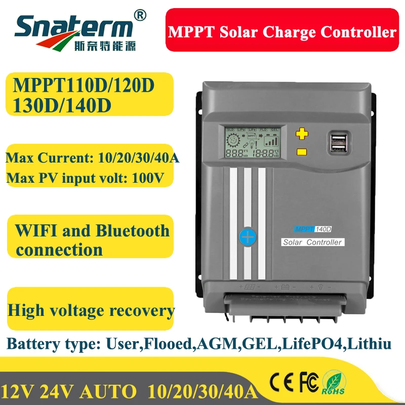 Mppt Lcd Display 10a 20a 30a 40a With Wifi 12v/24v Solar Panel Battery Regulator Charge ...