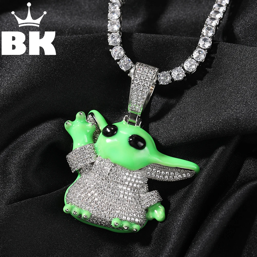 THE-BLING-KING-Green-Luminous-Big-Ear-Alien-Raised-Hand-Necklace-For ...