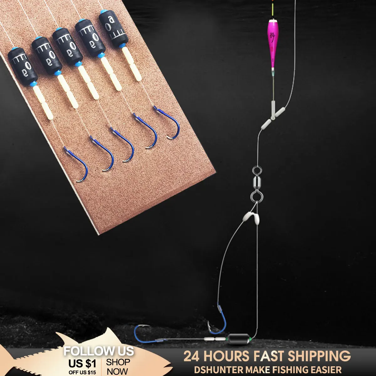 5Pcs-Lot-Double-Hooks-Japan-Fishing-Hook-with-snap-rolling-swivel-Anti ...
