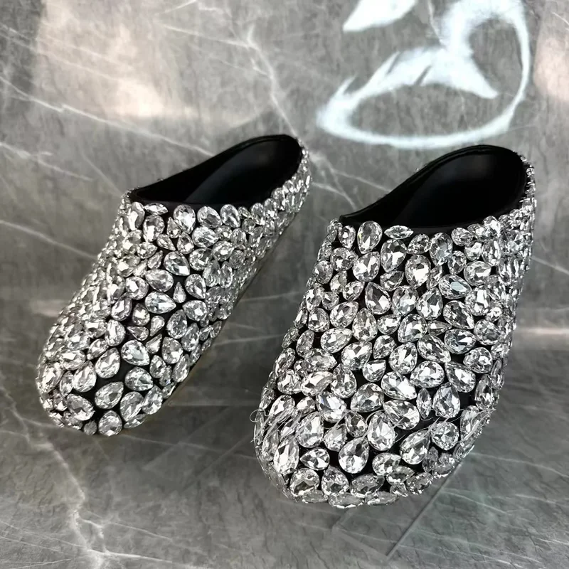 Zapatillas-planas-de-punta-redonda-con-diamantes-grandes-plateadas-para ...