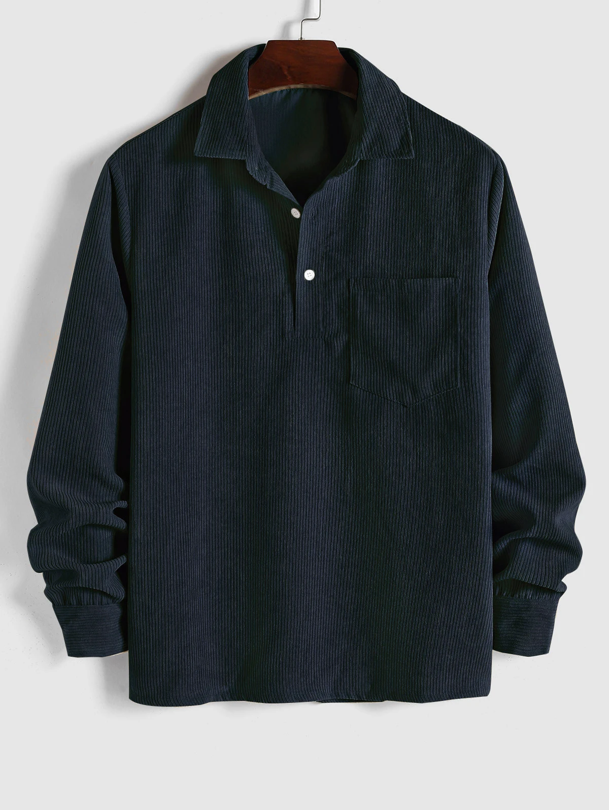 ZAFUL-Corduroy-Men-s-Shirts-Solid-Half-Button-Turndown-Collar-Long-Sleeves-Shirt-Fall-Spring ...