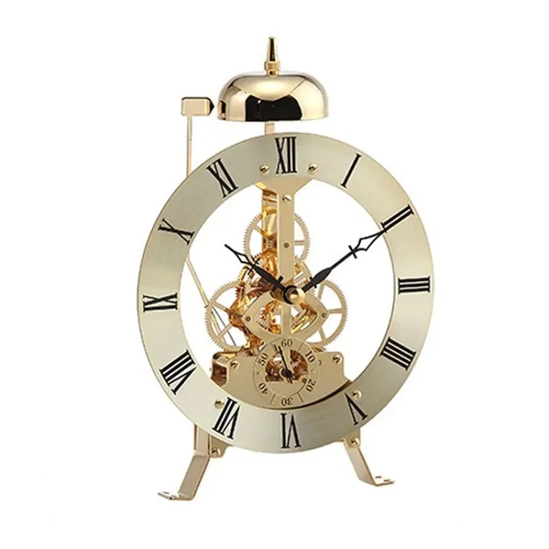 Y77A-Small Table Clock Metal Vintage Table Clocks Bedroom Office Luxury ...