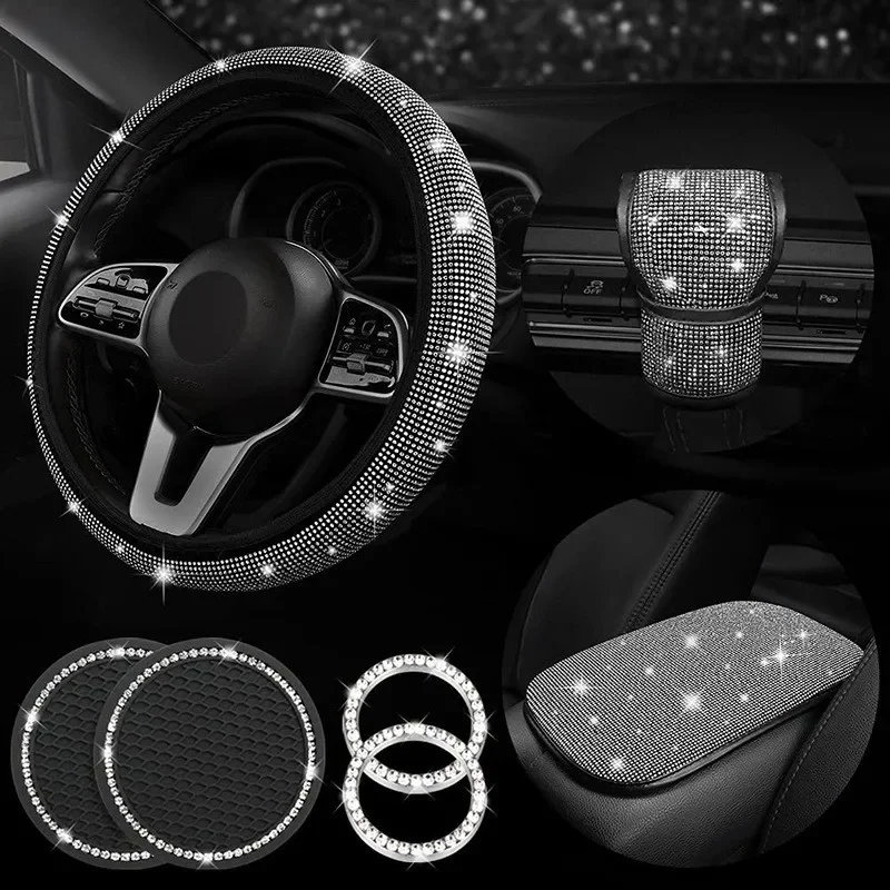7Pcs-Car-Accessories-Set-for-Women-Steering-Wheel-Cover-Auto-Gear-Shift ...