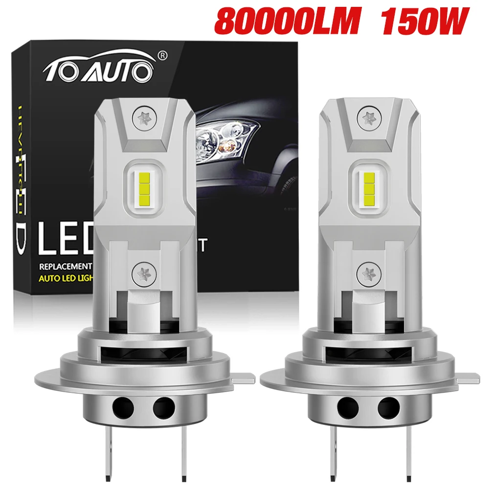 2pcs Mini Turbo H7 LED Headlight Bulbs Wireless 150W 80000LM 6500K CSP ...