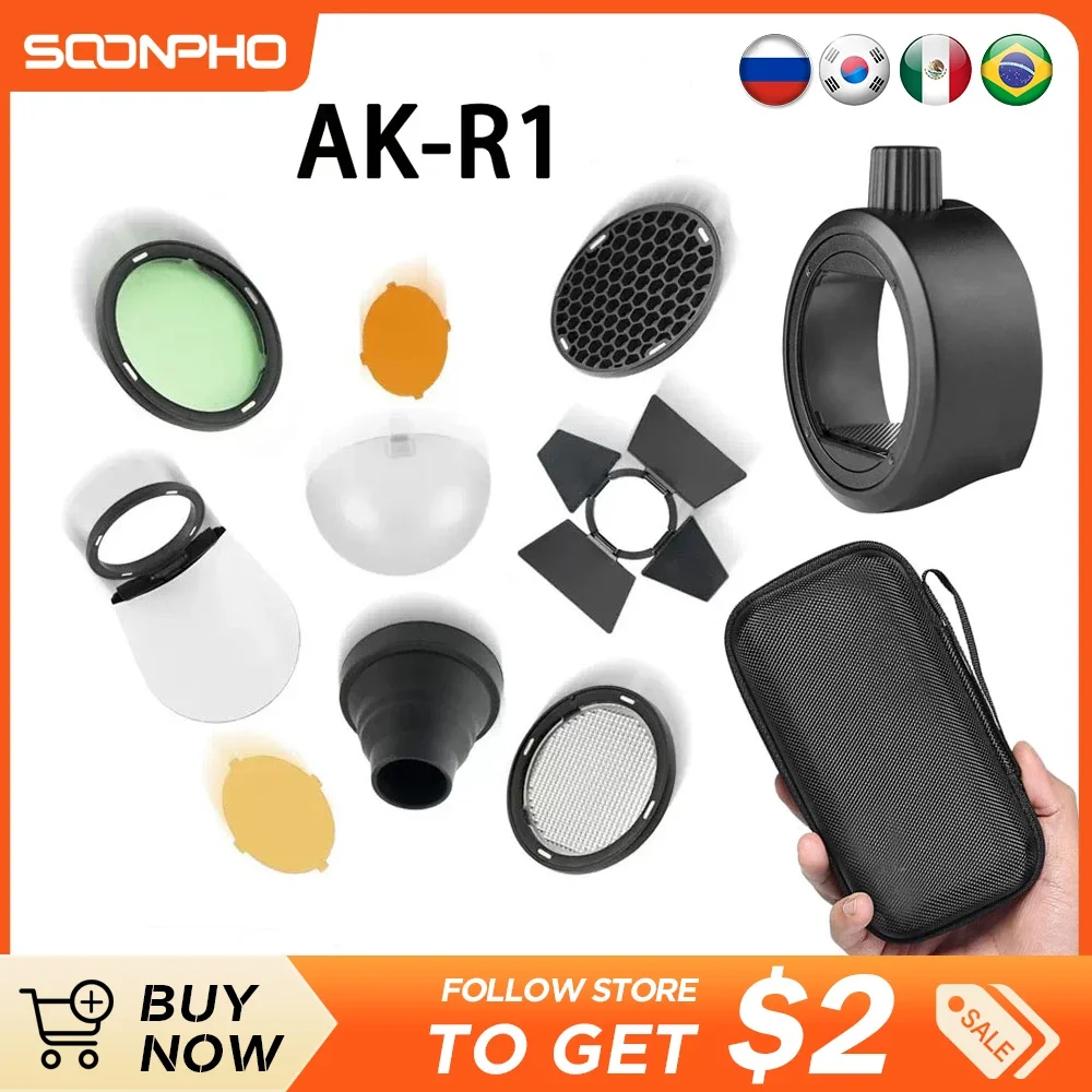 Honeycomb-Difusor-Ball-Kits-para-Godox-AK-R1-S-R1-Porta-do-celeiro ...