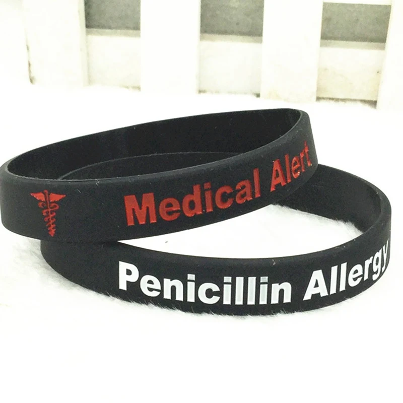 1PC-Penicillin-Allergy-Alert-Silicone-Wristband-Logo-Armband-Nurse ...