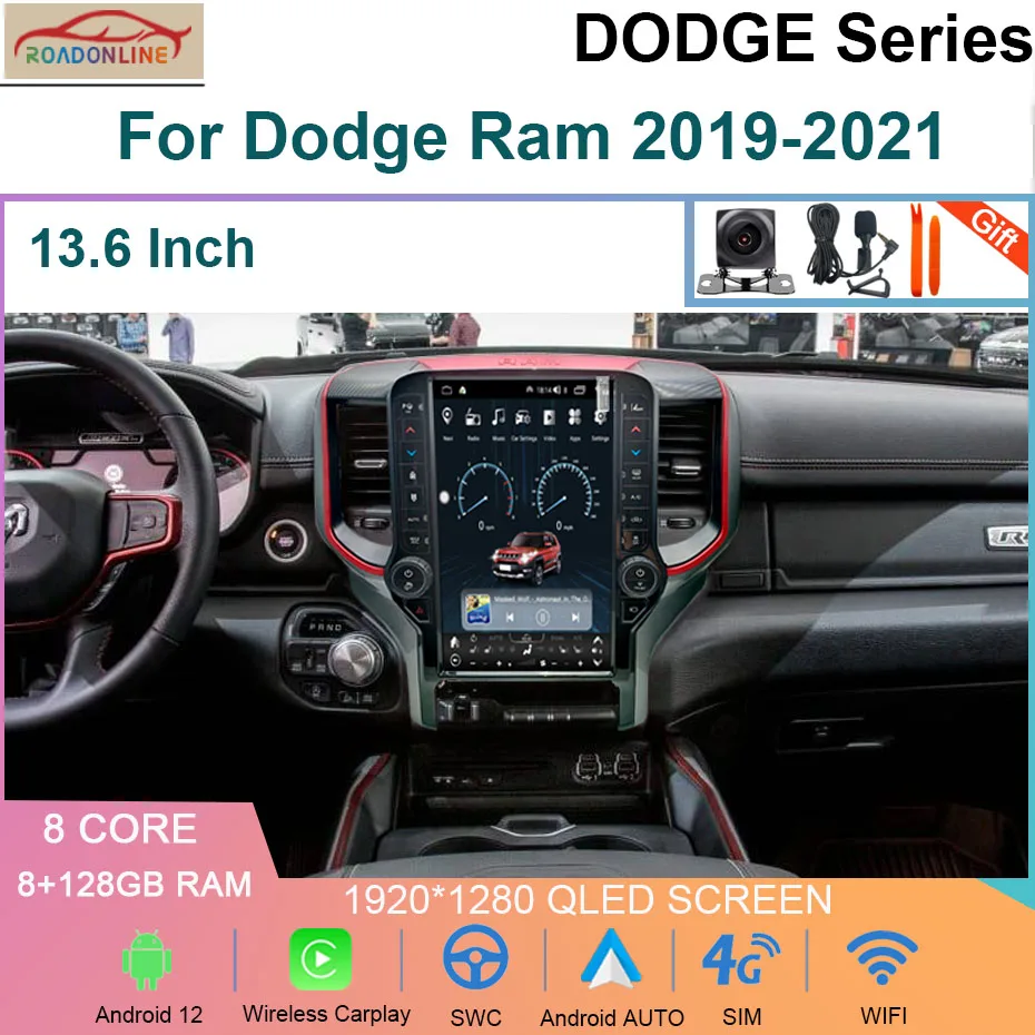 13.6 Inch Car Radio For Dodge Ram 2019-2021 GPS Carplay Car Multimedia ...