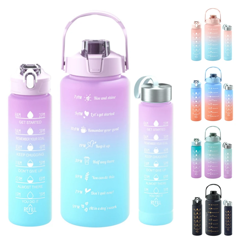 3PCS-2000ml-800ml-280ml-Gradient-Water-Bottles-Set-Portable-Motivational-Sports-Water-Bottle ...