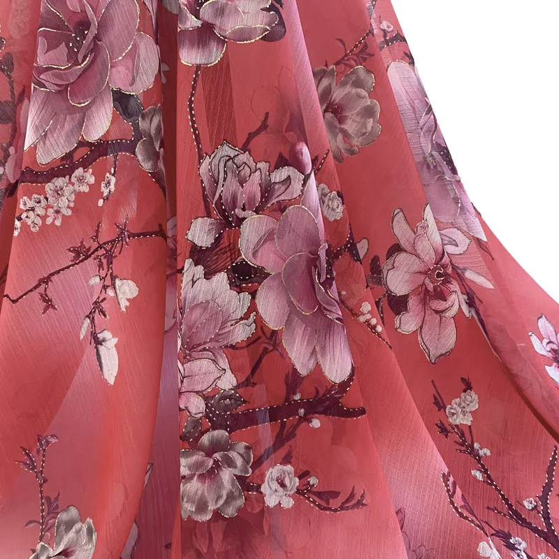 Red-Floral-Chiffon-Fabric-Flower-Printed-Chiffon-Floral-Printed-Fabric ...