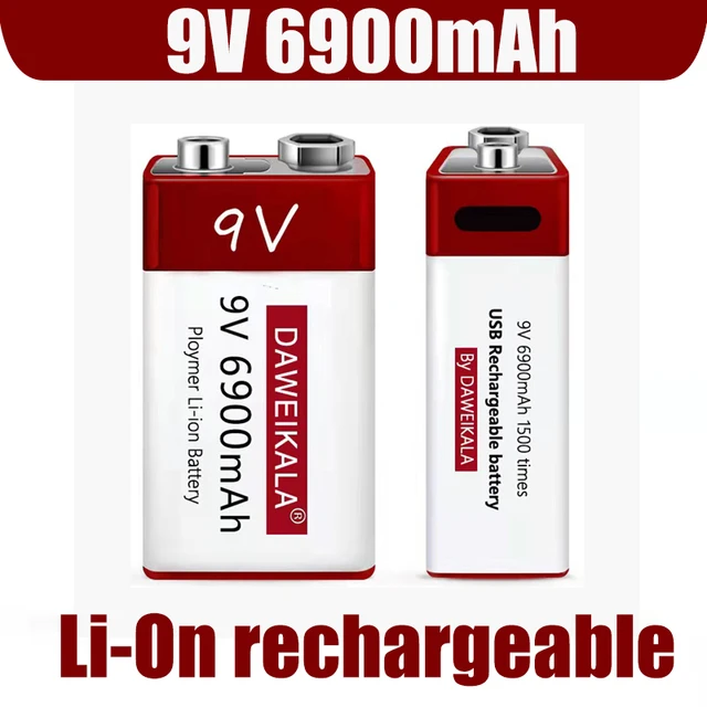 9V Battery 6900mAh li-ion Rechargeable battery Type-C Batteries 9v USB ...