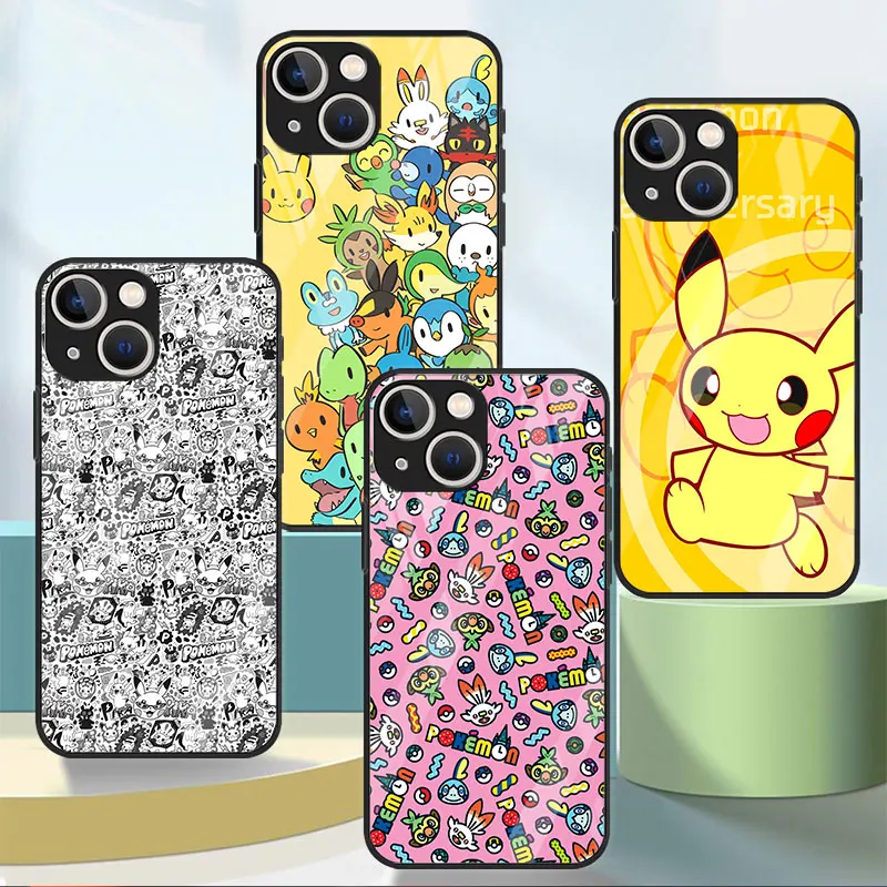 Cartoon Comic Pokemon Tempered Glass Case For Apple iPhone 11 13 Pro ...