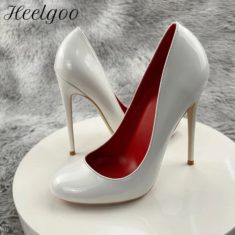 Heelgoo-Round-Toe-Women-Solid-White-Simple-High-Heel-Shoes-Red-Inside ...