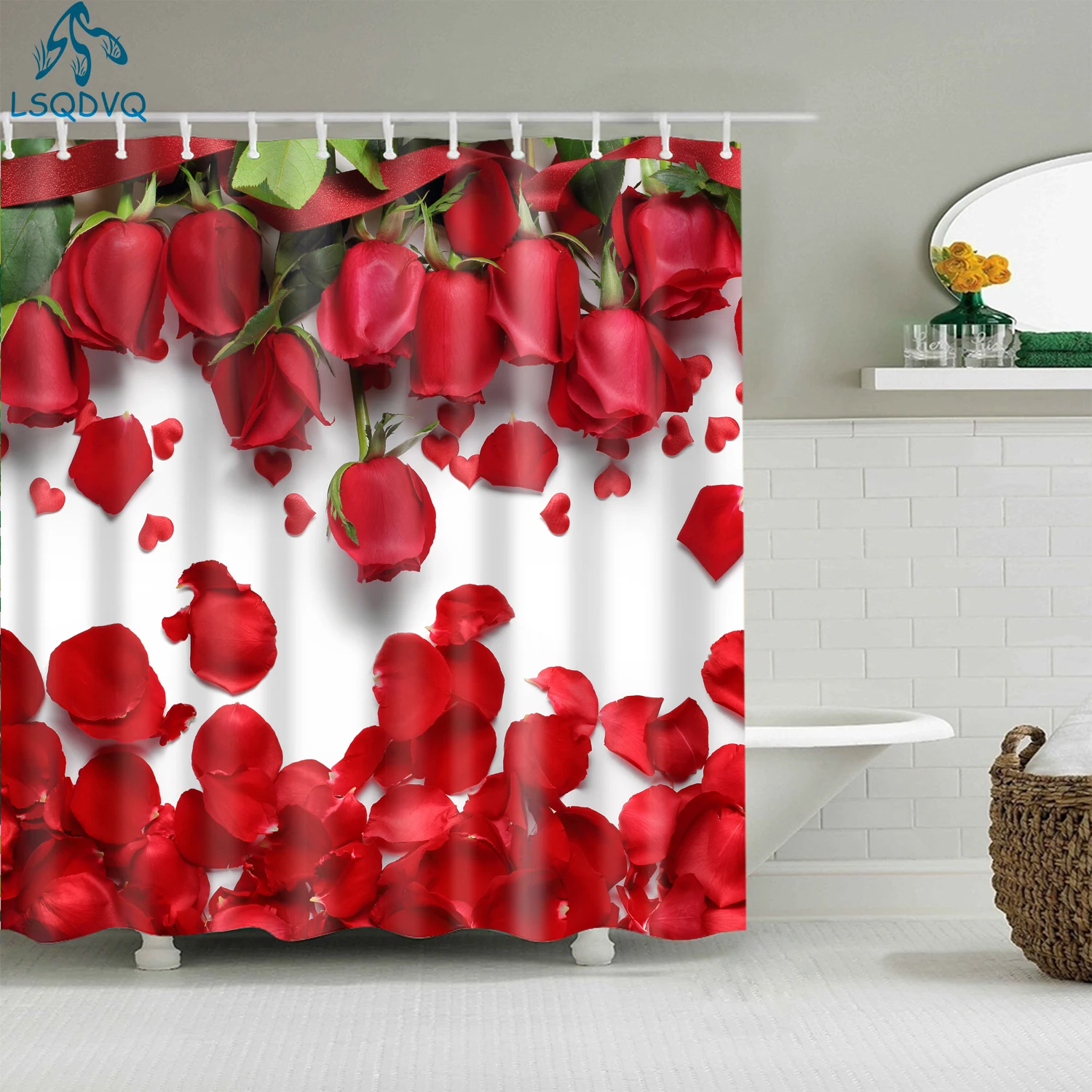 Japanese Style Cherry Blossoms Red Rose Shower Curtains Bathroom ...