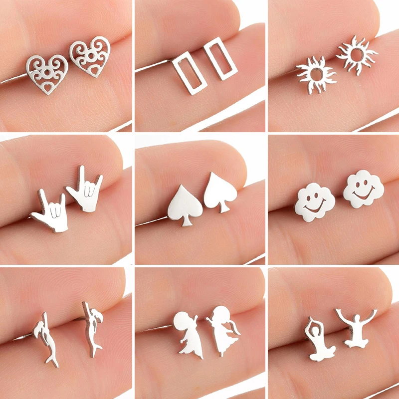 Korean-Stainless-Steel-Earrings-Women-Everyday-Jewelry-Small-Cloud-Sun ...
